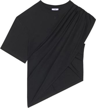 Courr&egrave;ges Femme, Tops, Noir, Taille: 40 FR T-shirt Asym&eacute;trique en Coton