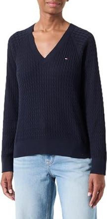 Tommy Hilfiger Pull Femme Cable Sweater avec Col en V, Bleu (Desert Sky), XS