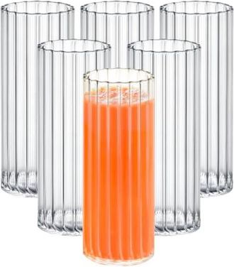 Wilmax England Wilmax - Verres Cannel&eacute;s - Lot de 6-350 ml - Pour Eau, Jus, Limonade, Th&eacute;, Caf&eacute; Glac&eacute;, Cocktails - Lavables au Lave-vaisselle