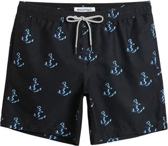 Maamgic Short de Bain pour Homme Maillot de Bain Rayée avec Poche Séchage Rapide Short de Plage pour Vacance Piscine,Ancre - Noir,XL