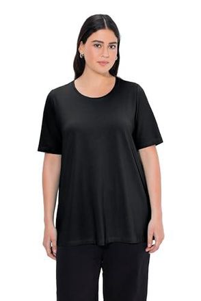 Ulla Popken T- Shirt, Ligne A, col Rond, Manches mi-Longues, Black Beauty, 52-54 Femme