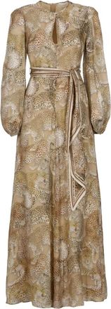 Zimmermann Femme, Robes, Multicolore, Taille: 40 FR Rebellion Long Sleeve Silk Sheath Maxi Dress