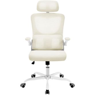 Woltu Woltu - Chaise de Bureau Ergonomique Chaise de Bureau Inclinable, en Maille, Soutien Lombaire Ajustable, Beige