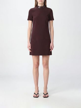 Courr&egrave;ges Mini-robe trap&egrave;ze en cr&ecirc;pe avec col montant et manches courtes