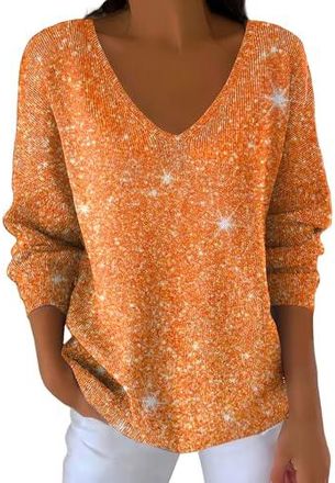 Generic Pull pour femme UK - Pull rayé à manches longues - Col en V - Doux et confortable - Automne et hiver - Pull ample en tricot doux - Confortable - Décon