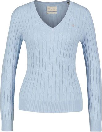 GANT Damen Strickpullover STRETCH COTTON CABLE V-NECK