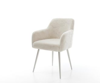 DELIFE Esszimmerstuhl Greg-Flex Pl&uuml;sch Creme-Wei&szlig; 4-Fu&szlig; konisch Edelstahl Taschenfederkern, Esszimmerst&uuml;hle