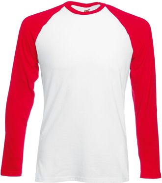 Fruit Of The Loom Long sleeve baseball tee White/ Red S
