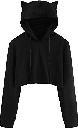 Generic Sweat &agrave; capuche court surdimensionn&eacute; pour femme, sweat &agrave; capuche l&eacute;ger avec oreilles de chat, capuche d&eacute;t&eacute; avec oreilles de chaton, coupe ajust&eacute;e, cha