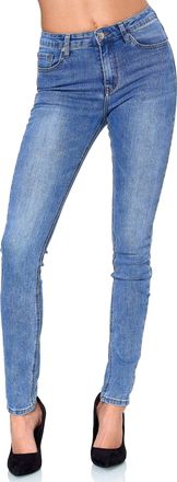 Elara Damen Hose Skinny Stretch Jeans 3 Längen Hellblau Chunkyrayan EL02-32D2 Blau-34 (XS)