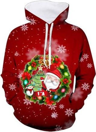Generic Sweat &agrave; capuche de No&euml;l d&eacute;contract&eacute; avec poche pour homme, style 2026, marron, 3XL