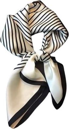 Alexis Leroy Foulard Femme 100% Polyester Simili-Soie 70x70cm Carré Multifonction Col/Tête/Sac Rayures noires