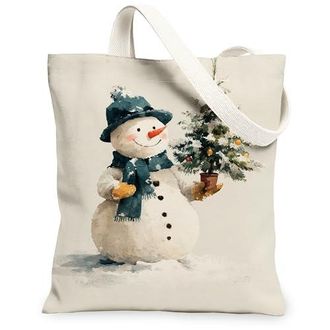 Generic Sacs fourre-tout en toile motif bonhomme de neige réutilisables, avec bandoulière légère et lavable pour salle de sport, extérieur, voyage, 33 x 38,1 