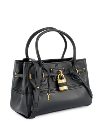 Chlo&eacute; Grained Leather Padlock Top Handle Bag - Black