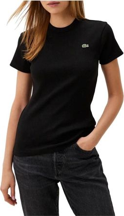 Lacoste Femme, Tops, Noir, Taille: 40 FR T-shirt en coton c&ocirc;tel&eacute; coupe slim