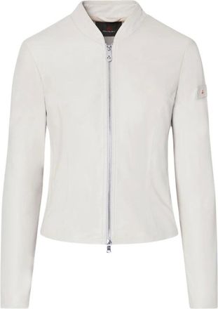 Peuterey Femme, Vestes, Blanc, Taille: 36 FR Blouson de motard court en cuir nappa teint