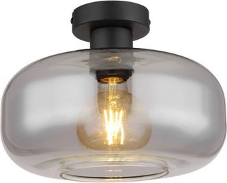 Globo Lighting Deckenlampe Deckenleuchte Wohnzimmerleuchte Esszimmerlampe, Retro Metall schwarz Glas rauch, 1x E27 Fassung, DxH 28x20,5cm