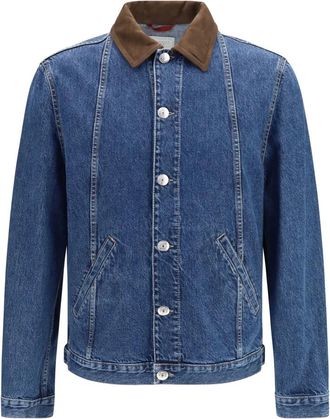 Brunello Cucinelli Veste en jean avec col en daim - Homme - Vestes - Bleu - Taille: XL