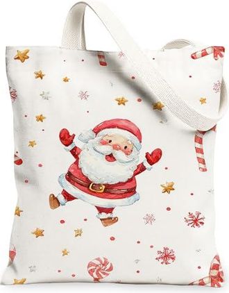 Generic Sacs fourre-tout en toile motif P&egrave;re No&euml;l, sacs de courses r&eacute;utilisables, l&eacute;gers et lavables avec bandouli&egrave;re pour cadeaux, 33 x 38 cm