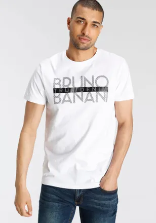 Bruno Banani T-Shirt BRUNO BANANI, Herren, Gr. L (52/54), wei&szlig;, Single Jersey, Obermaterial: 100% Baumwolle, bedruckt, schmal, Rundhals, Shirts T-Shirt, kurz&auml;rmeli