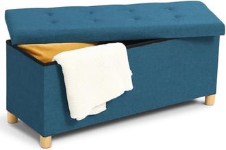 IDMarket Banc Coffre Rangement sur Pied 100 cm Tissu Bleu Canard