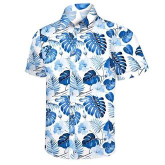 Generic Chemise hawa&iuml;enne &agrave; manches courtes pour homme - Sans plis - Boutonn&eacute;e - &Eacute;vacuation de lhumidit&eacute; - S&eacute;chage rapide - Imprim&eacute; d&eacute;contract&eacute; - Haut color&eacute; 