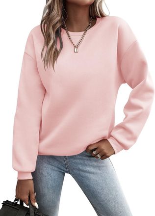 Minetom Pullover Damen Sweatshirt Einfarbige Langarm Rundhals Pulli Herbst Winter Frauen Locker Casual Oberteil Sport Streetwear Sweatshirts ohne Kapuze Langa