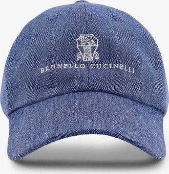 Brunello Cucinelli Linen and virgin wool blend hat with embroidered logo on the front - BRUNELLO CUCINELLI - gender_Man