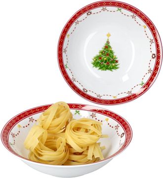 MamboCat 2er Set Weihnachtstraum Servierschalen Ø20,5cm I 650 ml I weiße Porzellan Schüssel mit Weihnachtsdekor für Beilagen, Dessert, Suppe & Co. I für Weihna