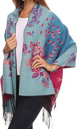 Sakkas CHS1810 Ontario Pashmina/Châle/Pèlerine/Étole Floral double couche avec bordure - 1-Rose - One Size