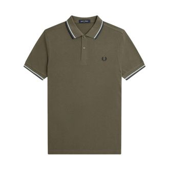 Fred Perry Gestreiftes geripptes Baumwoll-Poloshirt - - Tops - Herren - Gr&uuml;n - 2XL