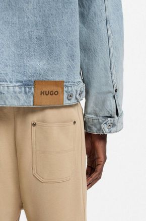 HUGO BOSS Jeansjacke Erlo Cordkragen, Relaxed Fit, Logo?Badge aus Veloursleder