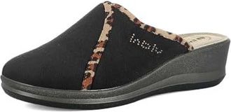 Inblu Femme Pantofole Donna A Zeppa Con Dettaglio Animalier, Tacco 4,5 Cm, Plantare in Vera Pelle Chausson, Noir, 38 EU