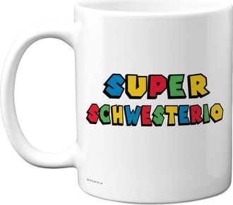 Stuff4 Super Schwesterio Tasse Schwester Geschenk - Lustige Geburtstagsgeschenke für Schwester, Weihnachten Geschenkidee - 11oz Kaffeetasse Keramik, Mikrowel