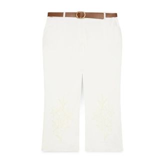 Fiorella Rubino Cropped-Hose mit Stickereien und G&uuml;rtel - - Trousers - Damen - Wei&szlig; - 2XL