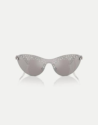 Swarovski Sk7023 - Lunettes de soleil irrégulières à verres argentés effet miroir - Gris acier