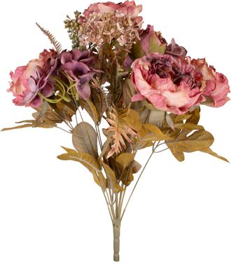 Matches 21 Englische Rosen Blumenstrauß 47 cm in Trockenoptik Violett - Kunstblumen wie echt für Herbstdeko