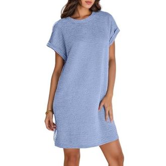 Generic Habituatl Robe d&eacute;t&eacute; l&eacute;g&egrave;re &agrave; manches courtes avec poches pour femme, bleu clair, XXL