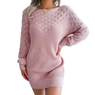 Generic Robe Tricotée Femme Épaules Dénudées Sexy Manches Longues Mode Décontractée Mini Robe Ample