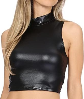 Sakkas 21-1806 - Débardeur sans Manches Extensible métallique Brillant pour Femme Mariana Party - Noir - XL