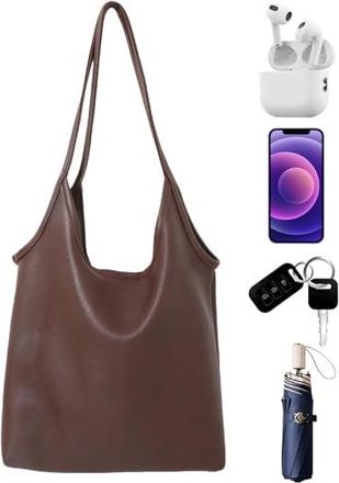 Generic Sac fourre-tout en polyuréthane pour femme - Sac fourre-tout de grande capacité avec fermeture éclair pour shopping, travail, campus, la plage, la pis