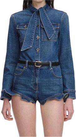 Self Portrait Femme, Combinaisons et Ensembles, Bleu, Taille: 38 FR Combinaison-short &agrave; volants et