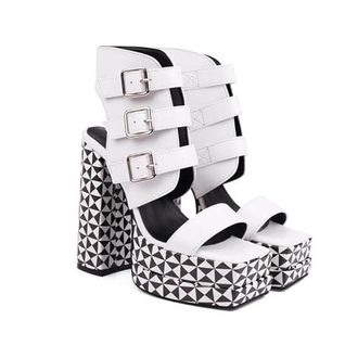 Generic Sandales Femme Gothique Plate-Forme avec Triple Boucle Sangle Cuir Noir Motif G&eacute;om&eacute;trique Talon Bloc Chaussures Et&eacute; Mode, Vert, 43 EU