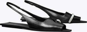 Tory Burch Damen Slingback-Flat mit perforiertem Detail in Schwarz/Schwarz/Silber