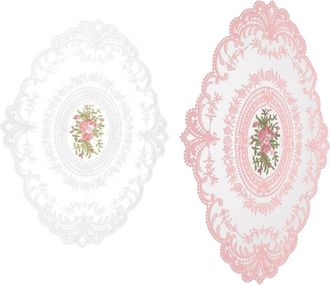 Artibetter 2 St&uuml;ck Tischsets aus Bestickter Spitze 30X43cm Spitzenuntersetzer f&uuml;r Tassen und Gl&auml;ser Dekorative Platzdeckchen In Wei&szlig; und Rosa f&uuml;r Zuhause und Caf