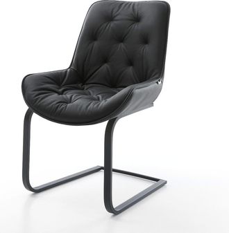 DELIFE Freischwinger Taimi-Flex Echt-Leder Schwarz Freischwinger flach Schwarz, Esszimmerst&uuml;hle
