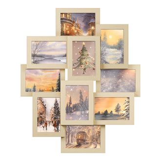 Songmics Bilderrahmen-Collage, 10 Fotorahmen f&uuml;r 10 x 15 cm Bilder, Fotocollage, Wandcollage, Multi-Rahmen, Wanddeko, weihnachten, naturbeige RPF020N01