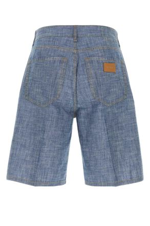 Fendi Mens Light Blue Chambray Bermuda Shorts Exterior: Cotton Jean