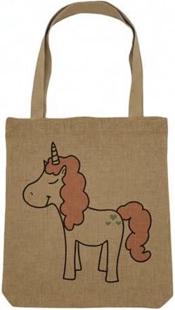 Fabulous Sac Shopping Tote Bag Aspect Lin - Licorne Illustration Fille Enfant Dessin Mignon - Sac de Courses Toile Epaisse 360g Beige Naturel Cabas Port&eacute; Epaul