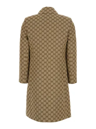 Gucci Womens Coat Beige Gg Canvas With Pointed Collar